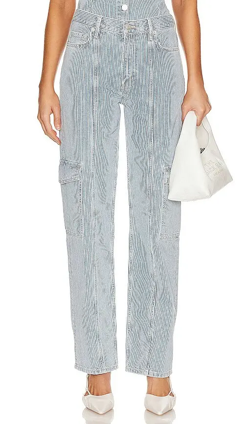 ENA PELLY Diana Denim Utility Jeans In Denim-light - Ice Blue Stripe