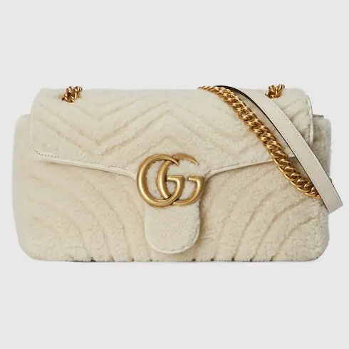 Gucci Gg Marmont Medium Shoulder Bag - Off White Shearling