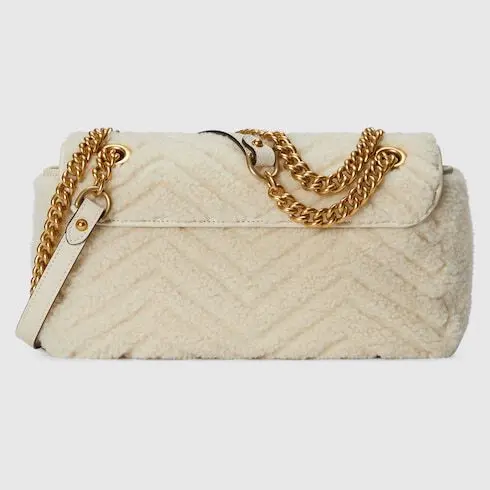 Gucci Gg Marmont Medium Shoulder Bag - Off White Shearling