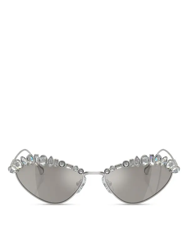 SWAROVSKI Embellished Oval Sunglasses - Silver/gray Mirrored Solid