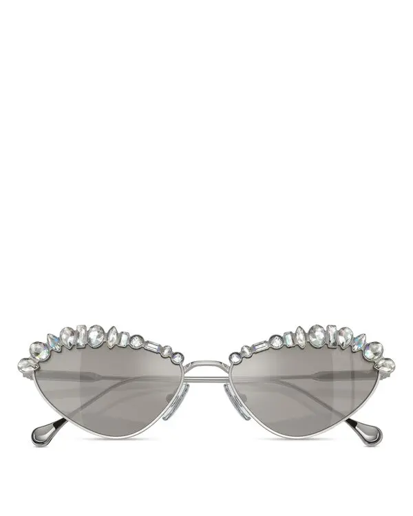 SWAROVSKI Embellished Oval Sunglasses - Silver/gray Mirrored Solid
