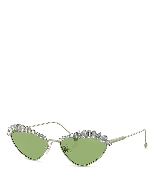 SWAROVSKI Embellished Oval Sunglasses - Silver/green Mirrored Solid