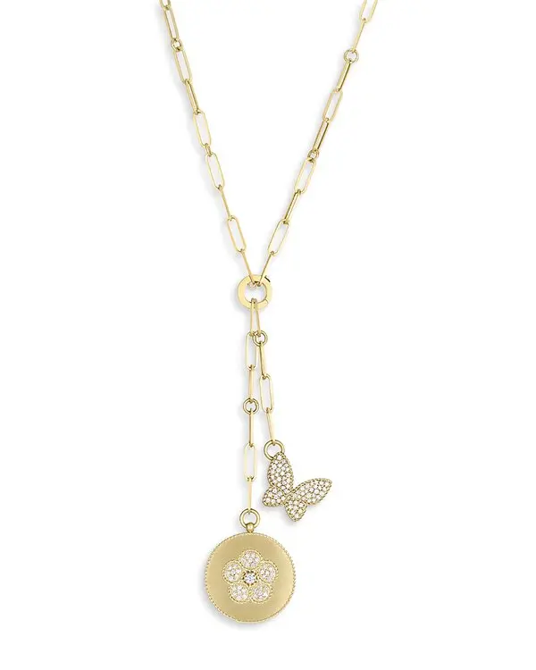 Roberto Coin 18k Yellow Daisy Diamond Disc & Butterfly Lariat Necklace - Gold