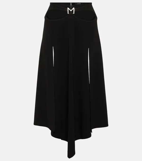 MUGLER Logo Asymmetric Midi Skirt - Black