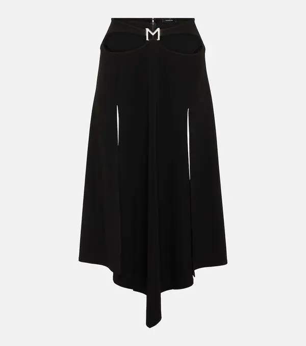 MUGLER Logo Asymmetric Midi Skirt - Black