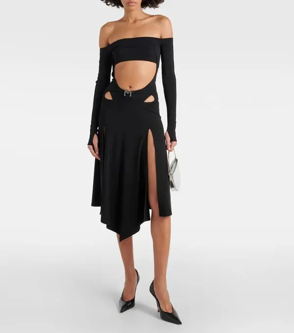 MUGLER Asymmetric Logo Midi Skirt