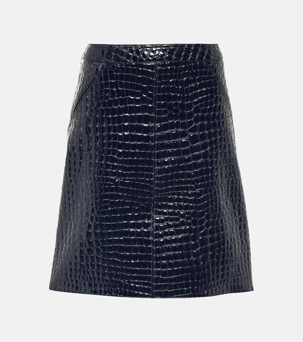 TOM FORD Croc-effect Leather Midi Skirt - Blue