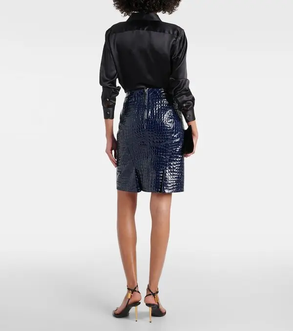 TOM FORD Croc-effect Leather Midi Skirt - Blue