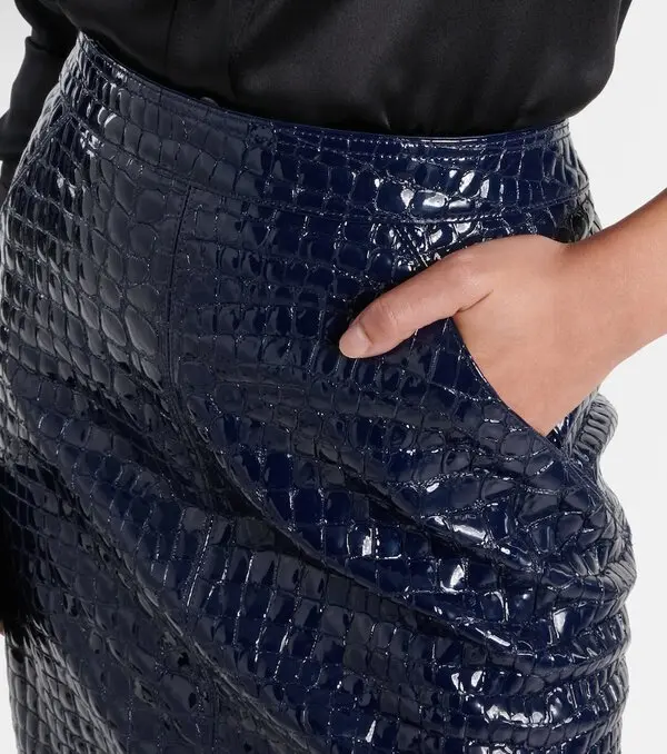 TOM FORD Croc-effect Leather Midi Skirt - Blue