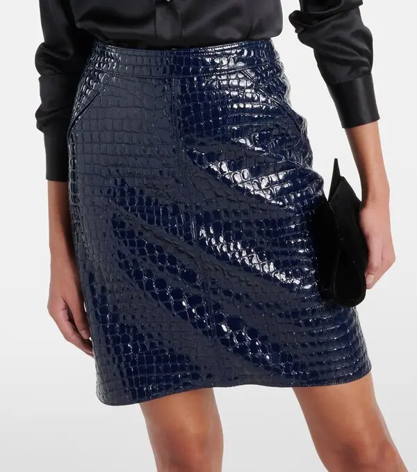 TOM FORD Croc-effect Leather Midi Skirt - Blue