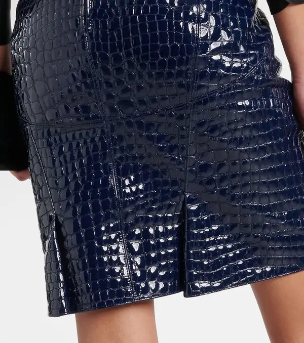 TOM FORD Croc-effect Leather Midi Skirt - Blue