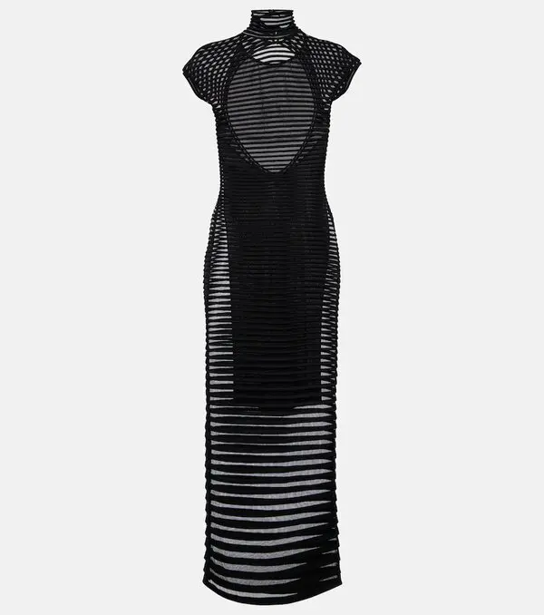 Alaïa Striped Crêpe-paneled Gown - Black