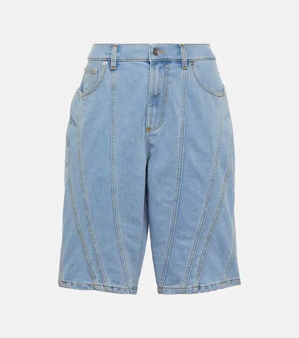 MUGLER Spiral Wide-leg Denim Shorts
