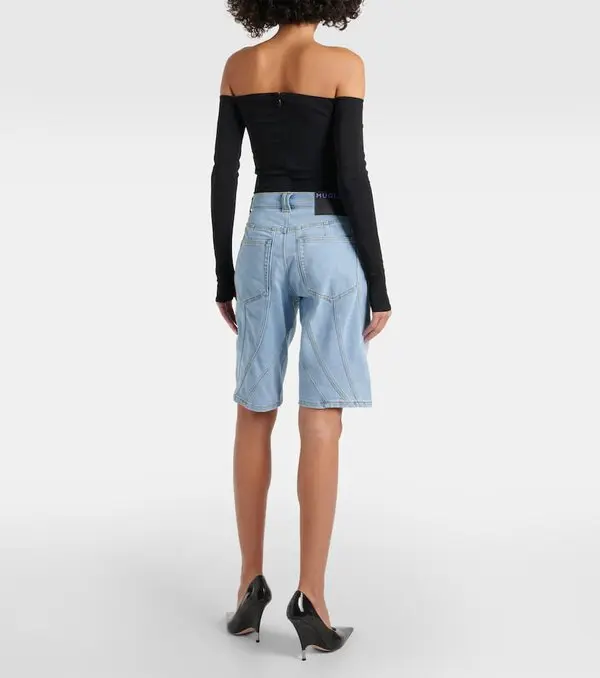 MUGLER Spiral Wide-leg Denim Shorts