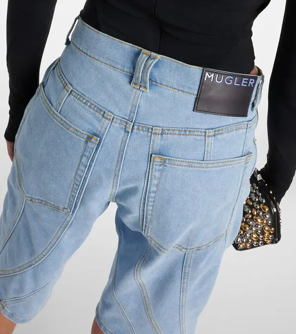MUGLER Spiral Wide-leg Denim Shorts
