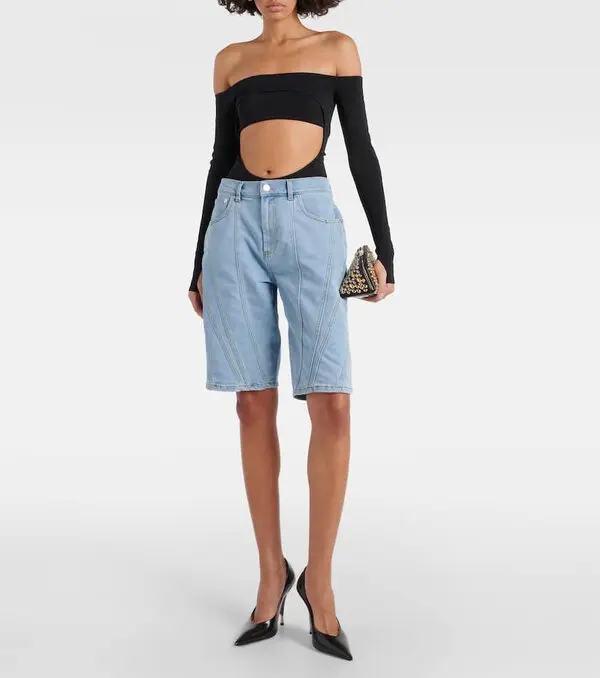 MUGLER Spiral Wide-leg Denim Shorts