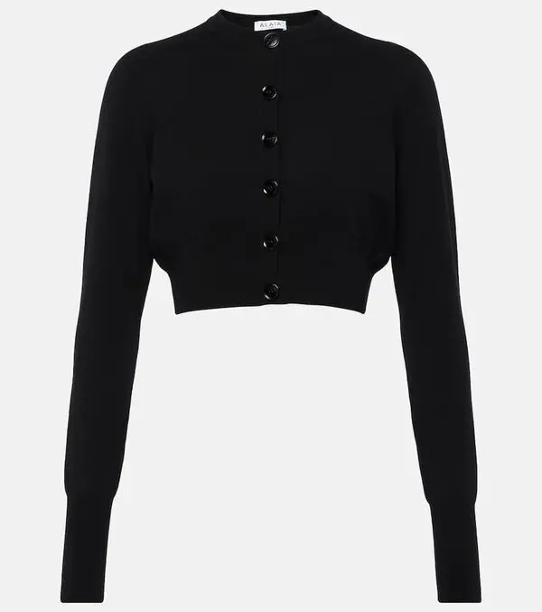 Alaïa Cropped Wool-blend Cardigan - Black