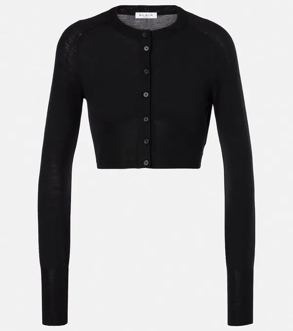 Alaïa Cropped Wool-blend Cardigan - Black
