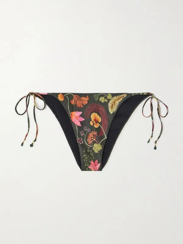 Agua Bendita Poema Habitat Embellished Floral-print Recycled Bikini Briefs - Green