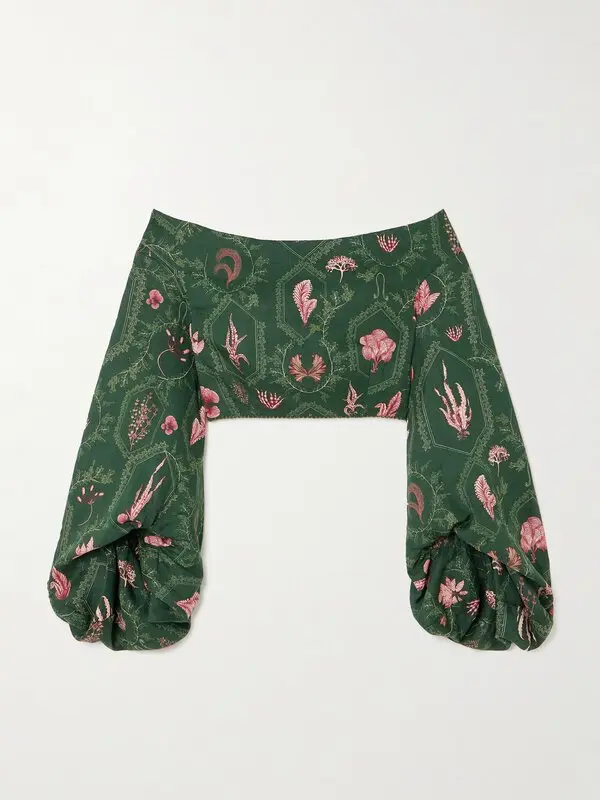 Agua Bendita Duria Floral-print Linen Top - Green
