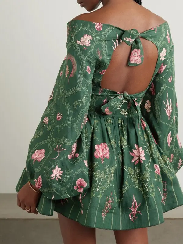 Agua Bendita Duria Floral-print Linen Top - Green