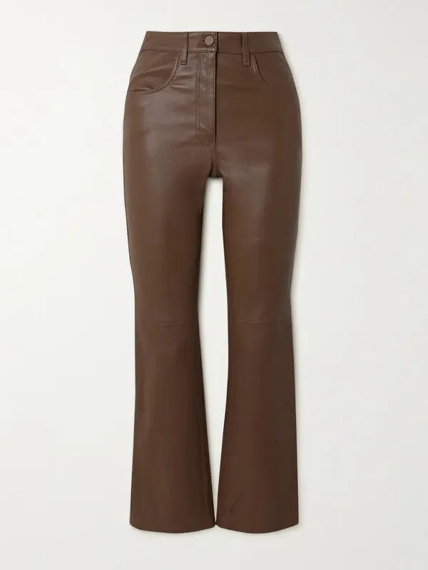 JOSEPH Duke Cropped Flare Leather Pants - Brown