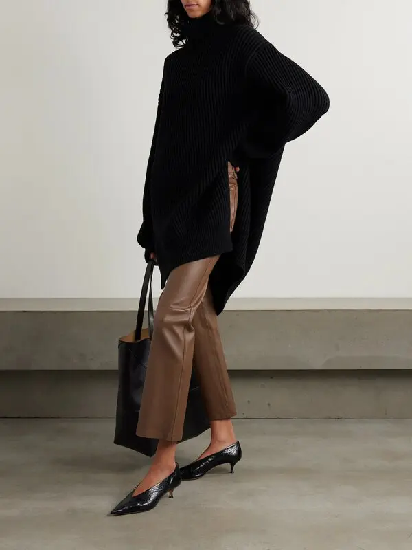 JOSEPH Duke Cropped Flare Leather Pants - Brown