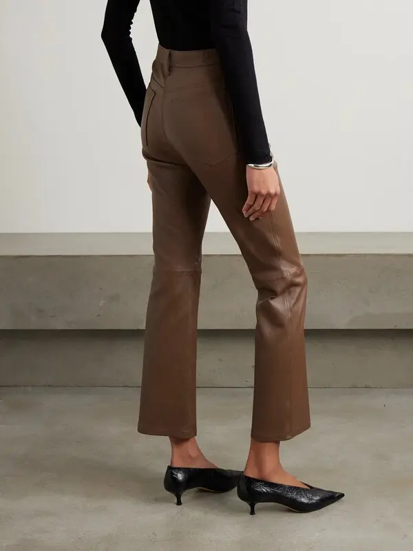 JOSEPH Duke Cropped Flare Leather Pants - Brown