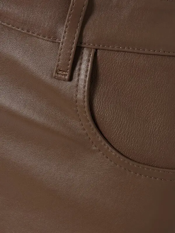 JOSEPH Duke Cropped Flare Leather Pants - Brown
