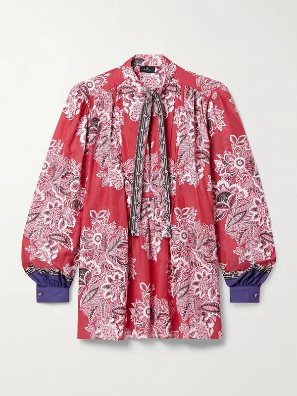 Etro Pintucked Floral-print Cotton And Silk-blend Voile Blouse - Pink