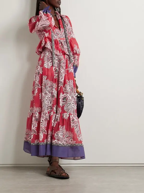 Etro Pintucked Floral-print Cotton And Silk-blend Voile Blouse - Pink