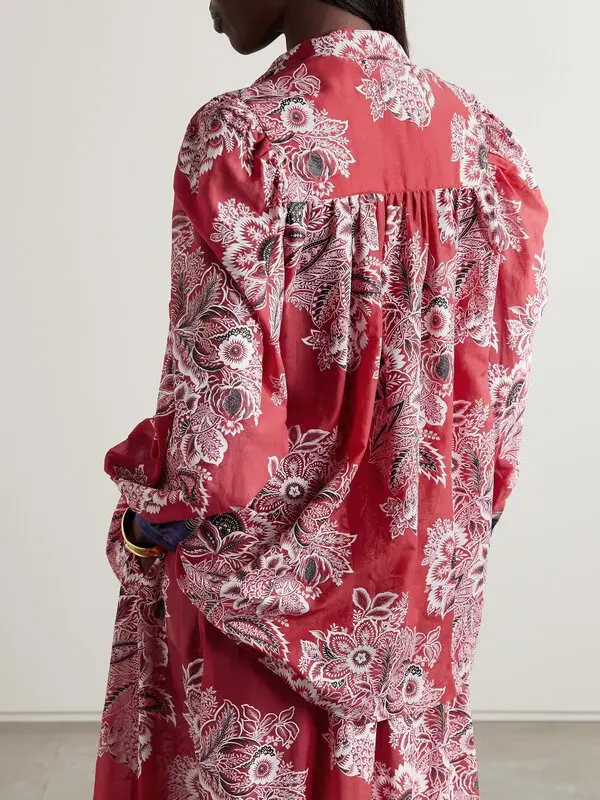 Etro Pintucked Floral-print Cotton And Silk-blend Voile Blouse - Pink