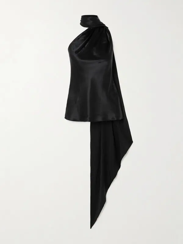 BEARE PARK Asymmetric Draped Silk-satin Halterneck Tank