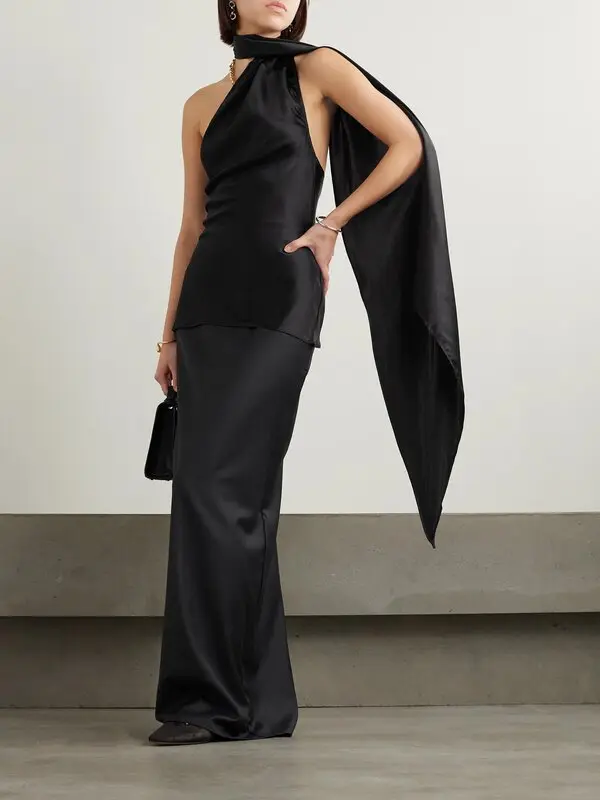 BEARE PARK Asymmetric Draped Silk-satin Halterneck Tank