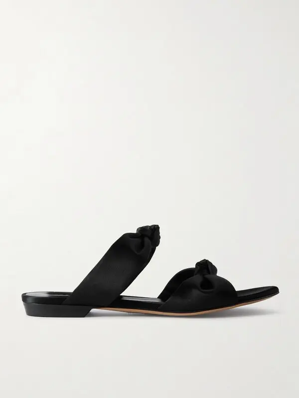 Le Monde Beryl Knot Flat Satin Sandals - Black