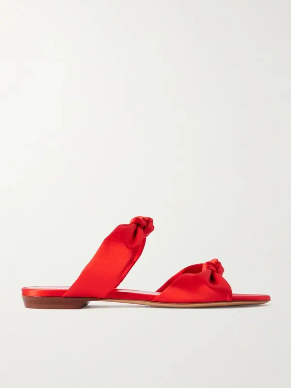 Le Monde Beryl Knot Flat Satin Sandals - Red