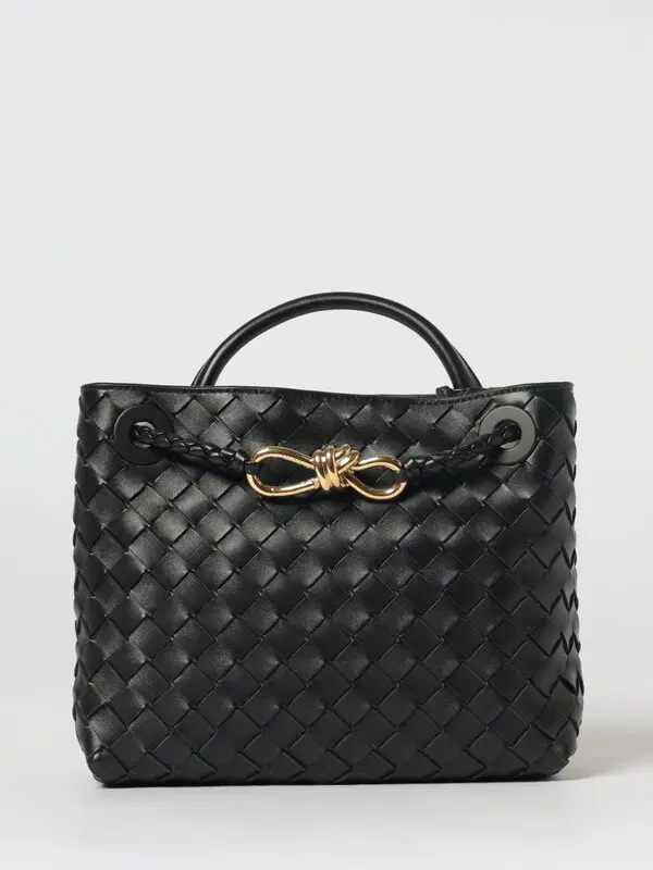 Bottega Veneta Woven Handbag With Gold Tone Hardware - Black