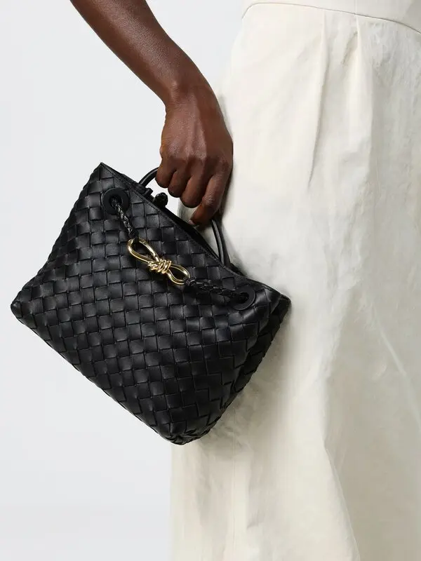 Bottega Veneta Woven Handbag With Gold Tone Hardware - Black
