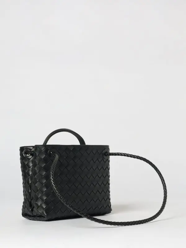 Bottega Veneta Woven Handbag With Gold Tone Hardware - Black