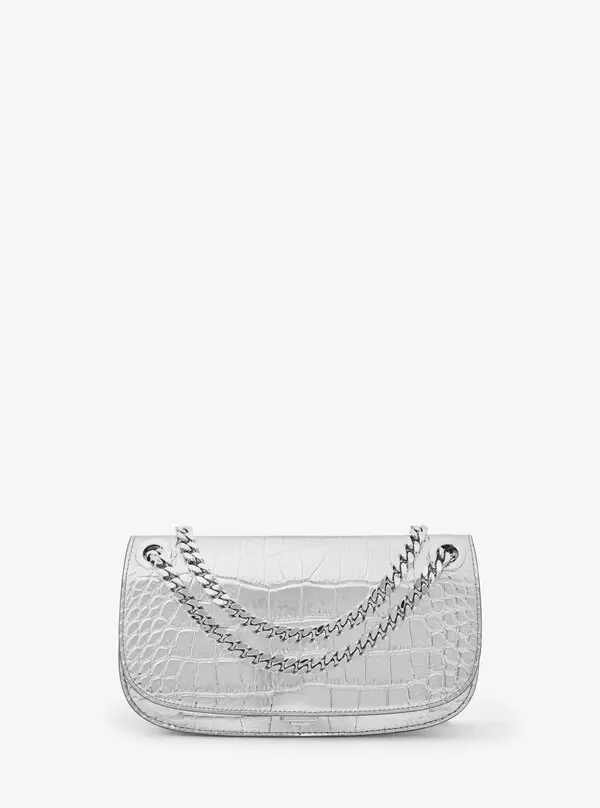Michael Kors Christie Embossed Leather Envelope Bag - Silver