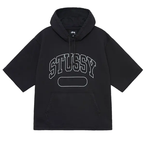 StÜssy Short-sleeve Boxy Cropped Hoodie - Black