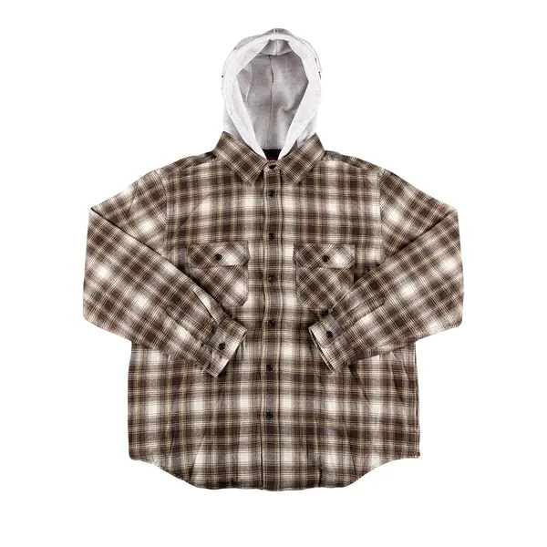 Supreme Hooded Flannel Zip Up Shirt - Brown