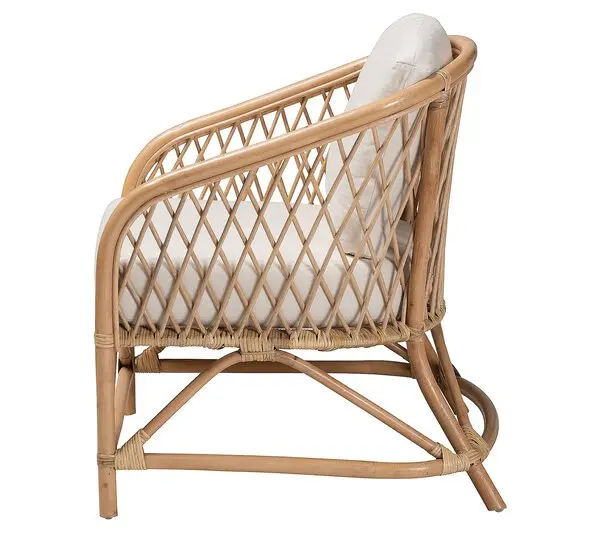 BAXTON STUDIO Patsy White Fabric And Natural Brown Rattan Arm Hair