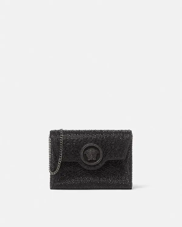 Versace La Medusa Embellished Satin Clutch - Black