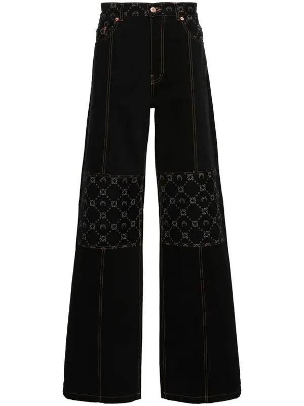 MARINE SERRE Moonogram-detail Wide-leg Jeans - Black
