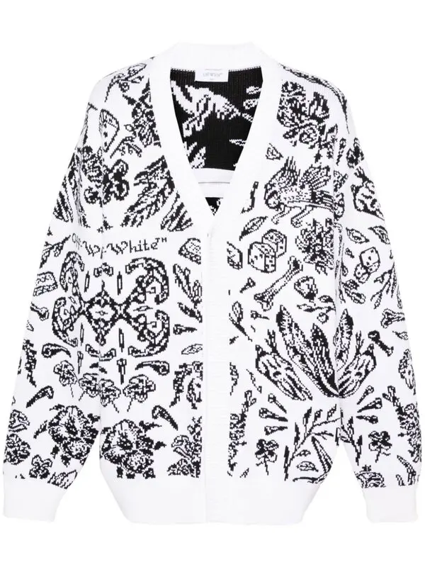 Off-White Intarsia-knit V-neck Cardigan