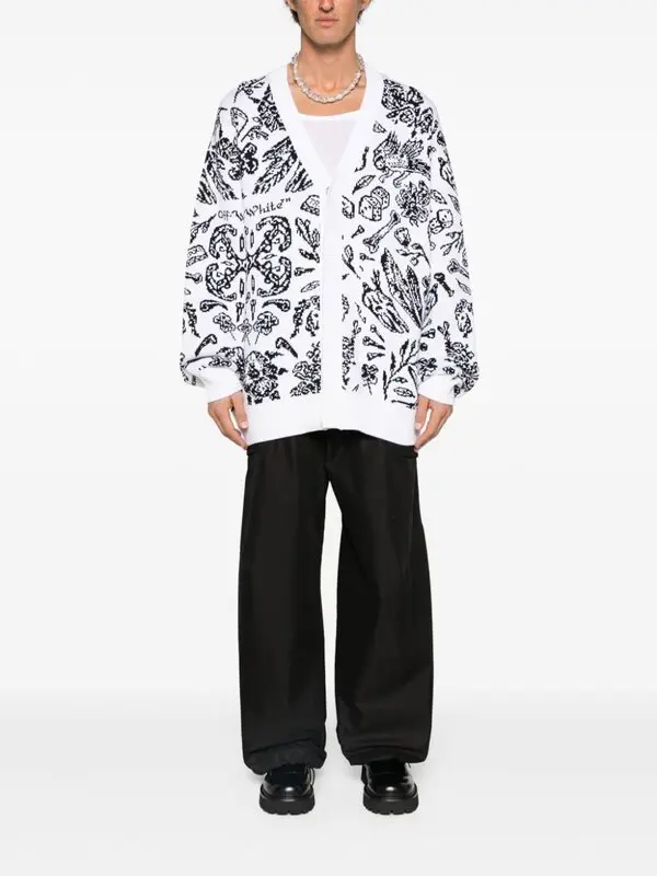 Off-White Intarsia-knit V-neck Cardigan