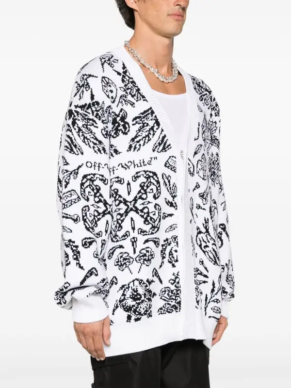 Off-White Intarsia-knit V-neck Cardigan
