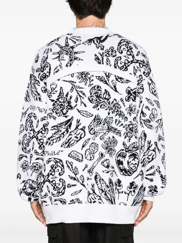 Off-White Intarsia-knit V-neck Cardigan