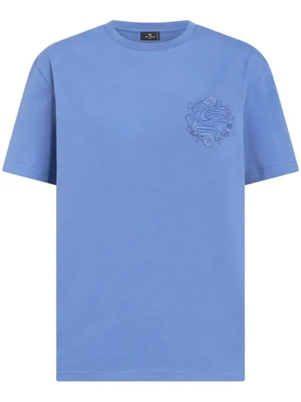 Etro Pegaso-embroidered Cotton T-shirt - Blue